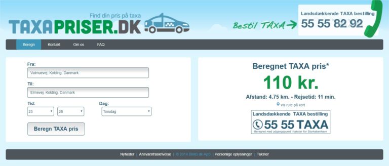 Hvad koster en taxa? Indtast tur og se takster her
